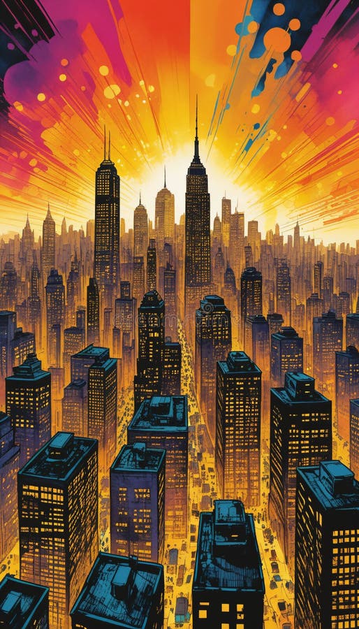 Cityscape Engulfed in Sunset’s Fiery Rays Stock Photo - Image of ...