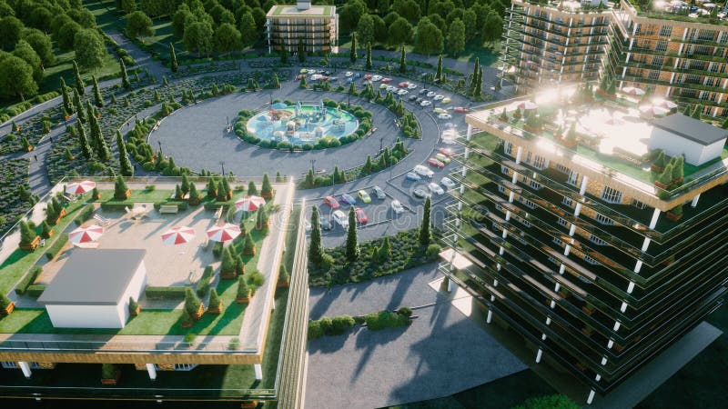 City, Town Architectural 3d Visualization. Aerial View. 3d Rendering ...