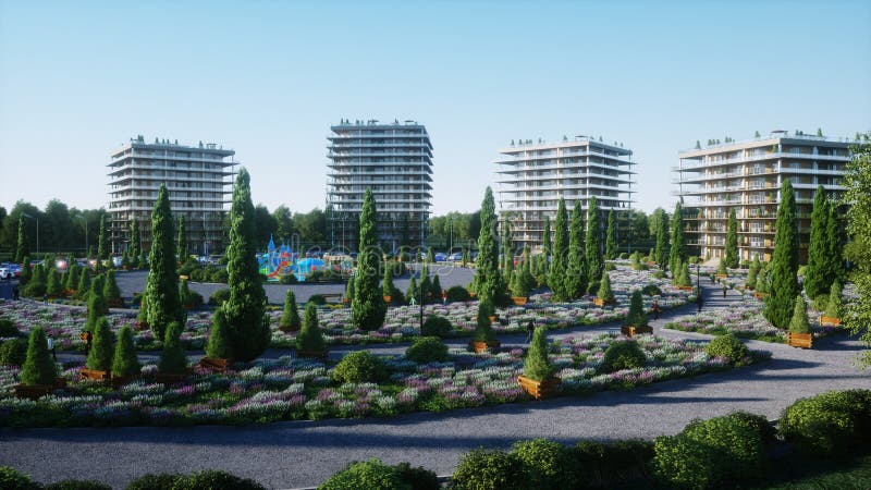 City, Town Architectural 3d Visualization. Aerial View. 3d Rendering ...