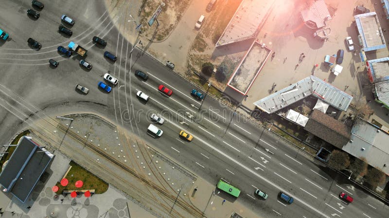 Traffic on a City Street Top View, Aerial Stock Photo - Image of ...
