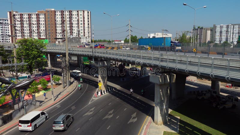 City Traffic Intersection with Elevated Overpass Stock Video - Video of ...