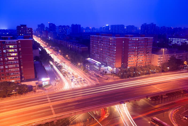 City Traffic on the Viaduct at Night Stock Image - Image of road ...