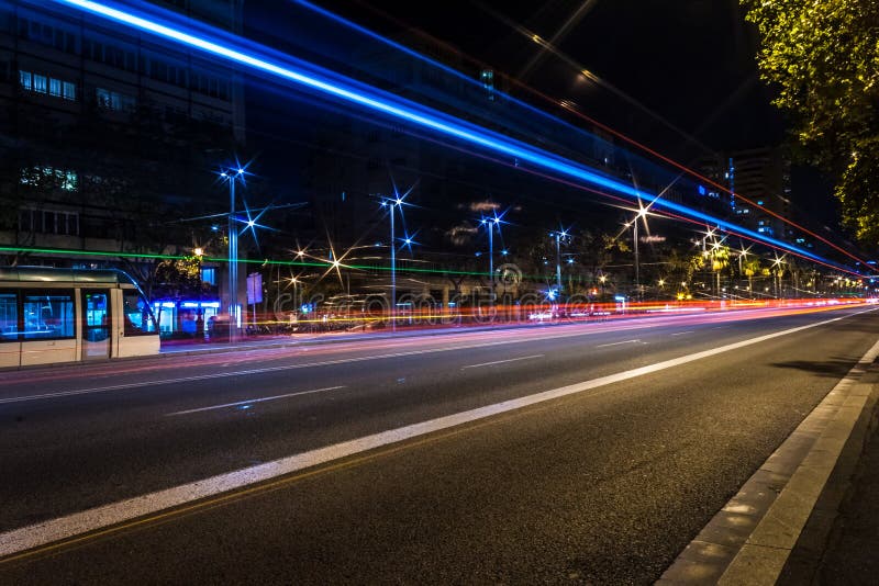 City trail lights stock photo. Image of building, night - 36122664