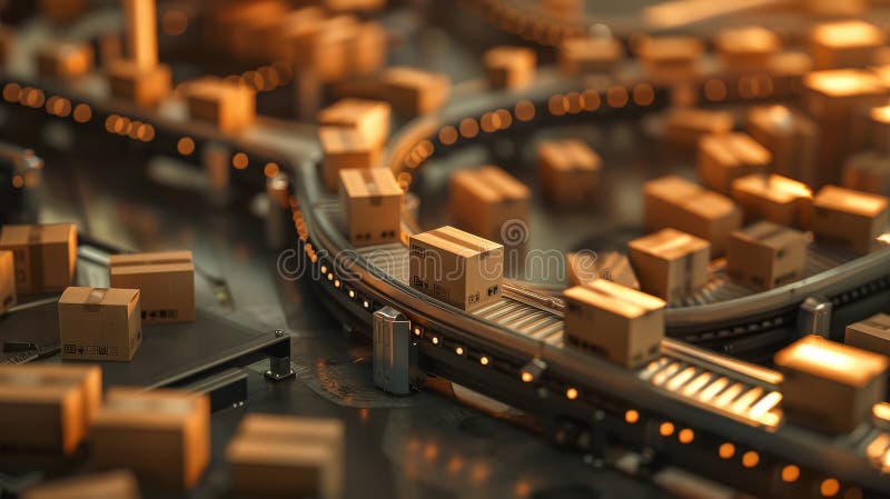 A City with a Train Passing through it and Boxes on the Tracks Stock ...