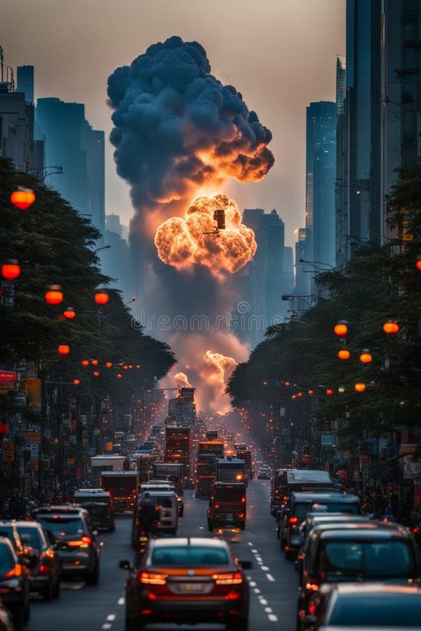 City Under Attack , Explosion, Fire, People Running, Traffic Jam ...