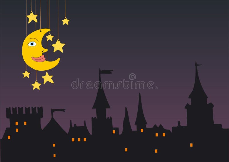 City under the moon stock vector. Illustration of midnight - 12469683