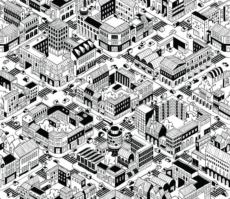 City Urban Blocks Isometric Seamless Pattern - Medium Stock Vector ...