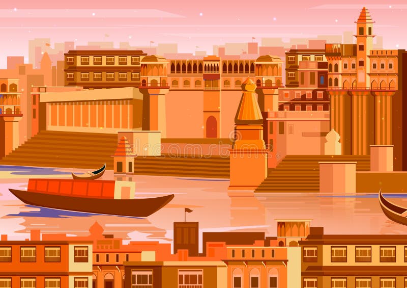City of Varanasi in India stock vector. Illustration of indian - 66756863