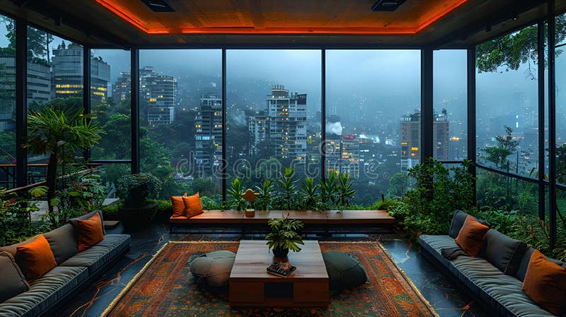 City View from a Cozy Indoor Space with Ample Seating, AI-generated ...
