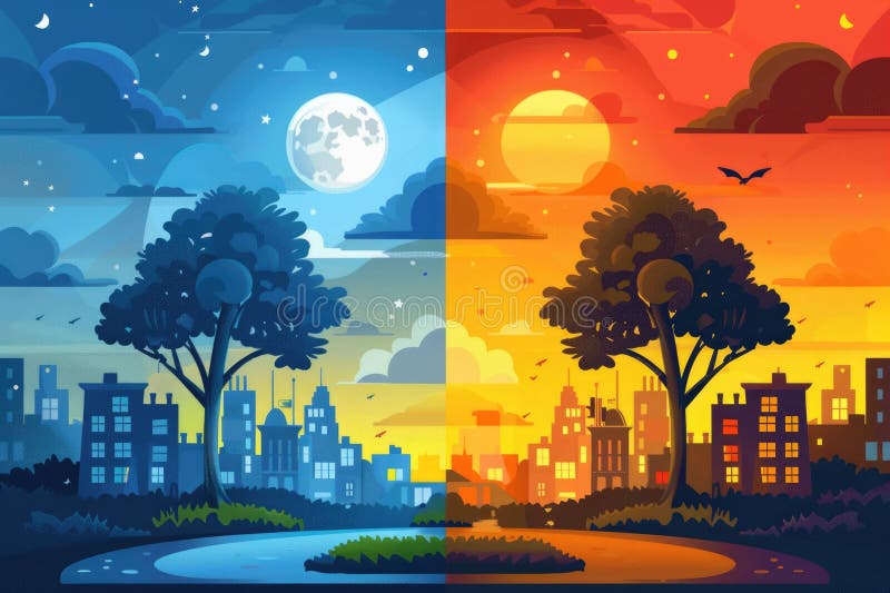 City View during Day and Night, Versatile for Various Projects Stock ...