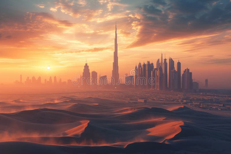 Modern City in the Middle of the Desert Stock Illustration ...