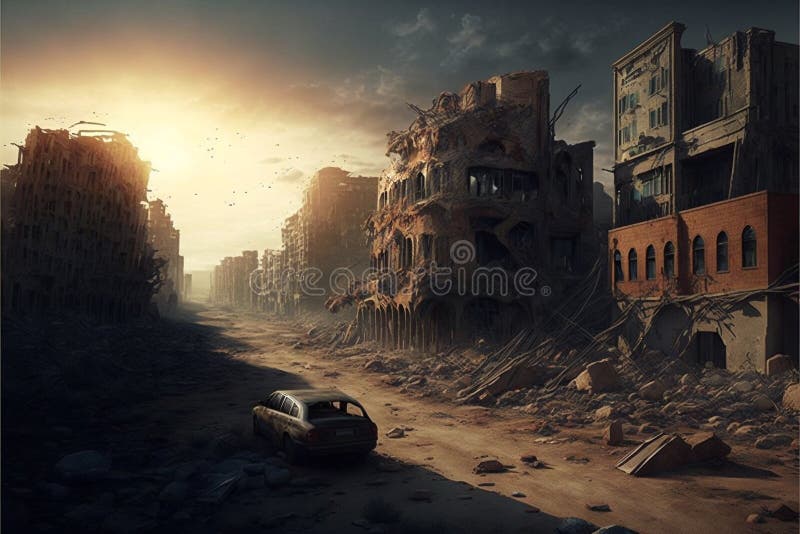 View of Destroyed New York City, Post Apocalypse after World War or ...