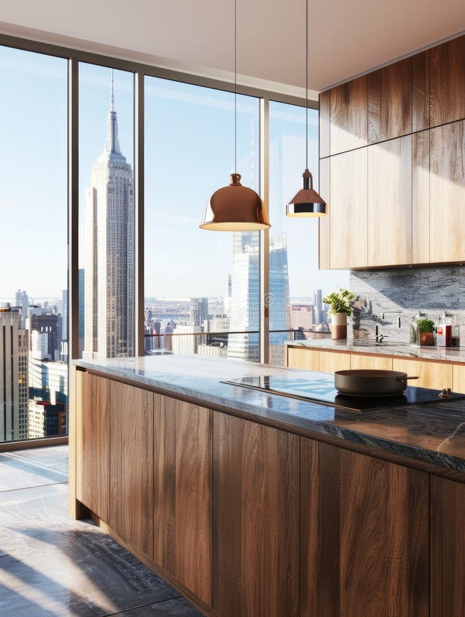 City view from a kitchen stock image. Image of building - 372101523