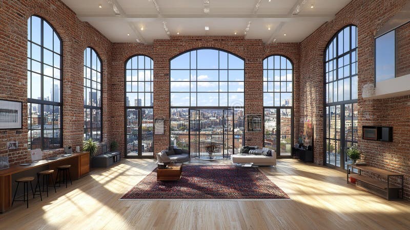 City View Loft Apartment Sunlight Interior Design Stock Illustration ...