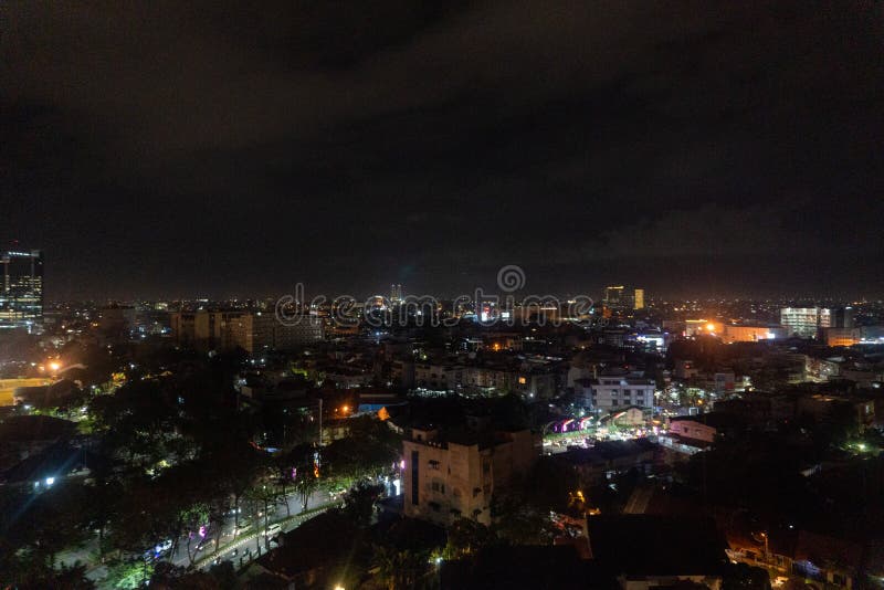 City View at Night with Sparkling Lights Stock Image - Image of aerial ...