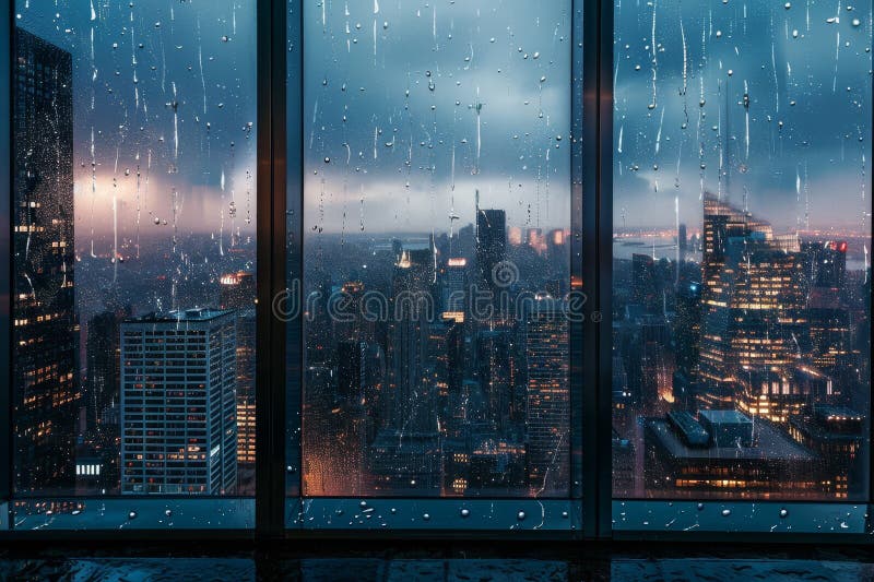 A City View with Raindrops on the Window Stock Image - Image of rainy ...