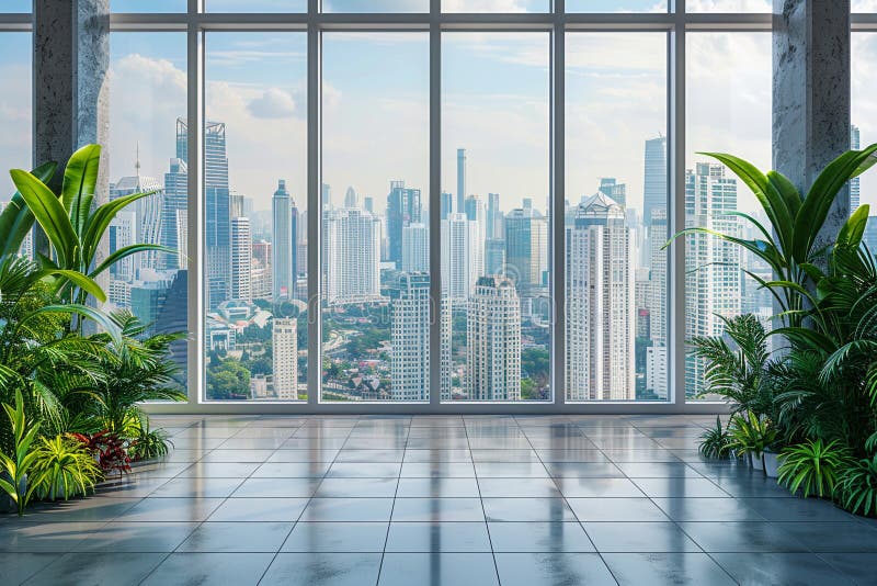 City View Room with Large Window. Large Empty Room with Panoramic ...