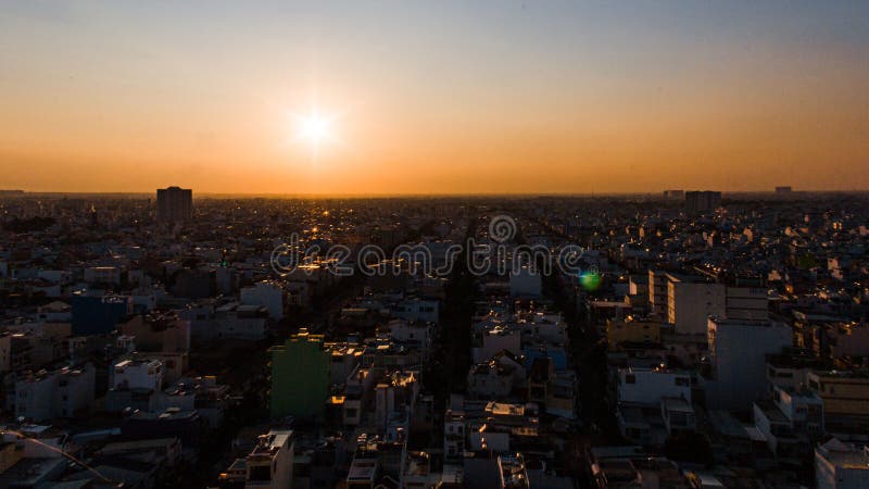 City view at sunset stock image. Image of view, sunset - 158642915