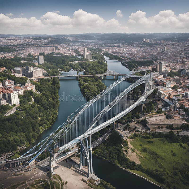 A City View on the Top with Bridge and River Stock Illustration ...
