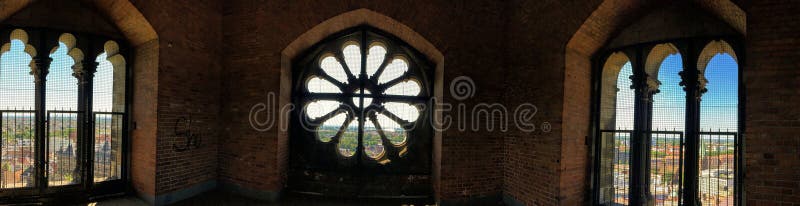 City View through Tower Windows Stock Photo - Image of panorama, travel ...