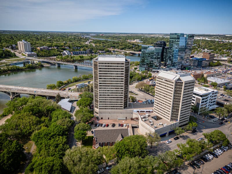 City View with Two Tall Buildings and a Bridge Stock Image - Image of ...