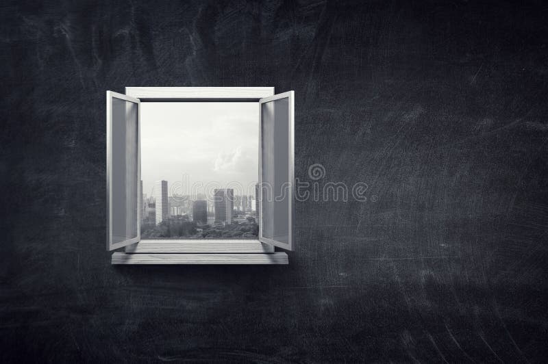 City View in Window from Inside of a Room Stock Image - Image of ...