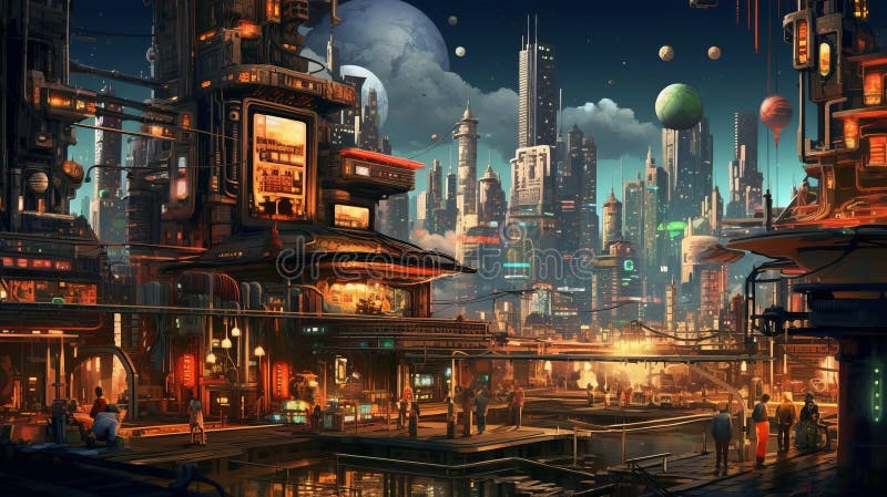 City in Virtual Reality Game Retro Background. Generative AI Stock ...