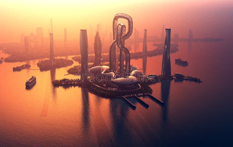 Architecture on the water stock illustration. Illustration of render ...