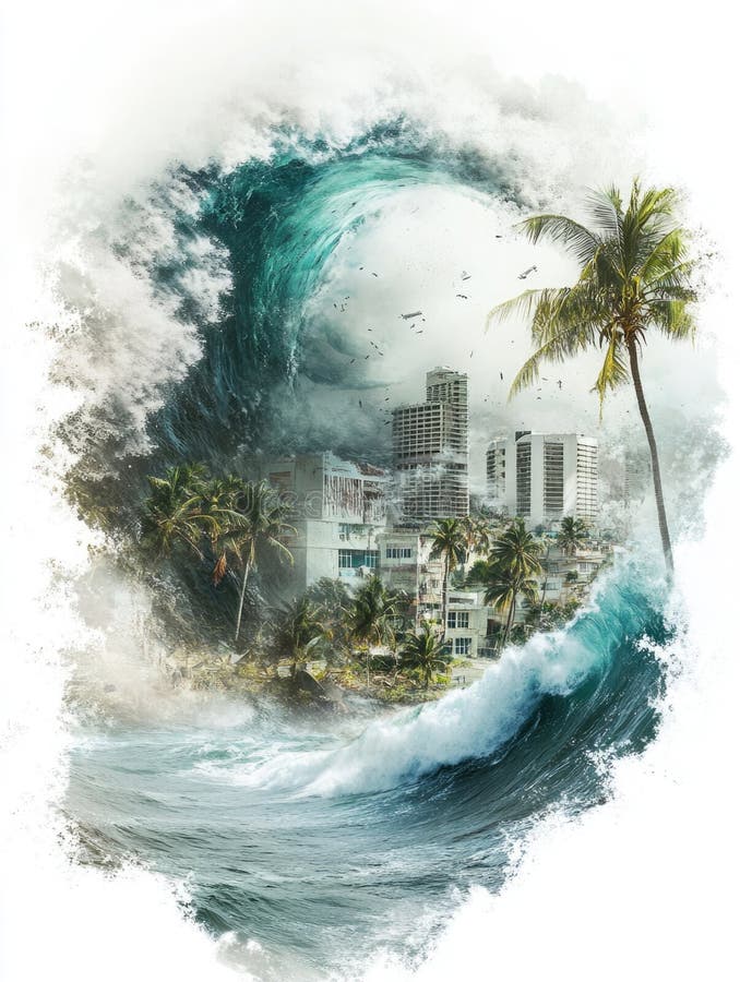 City Waterfront Wave Approaching Stock Image - Image of architecture ...