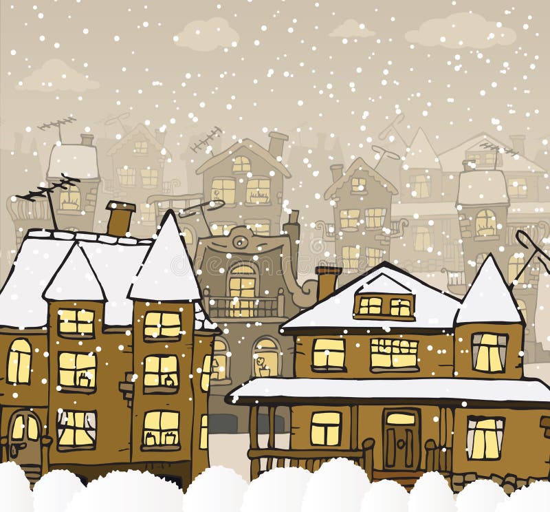 City in the winter stock vector. Illustration of night - 36378831