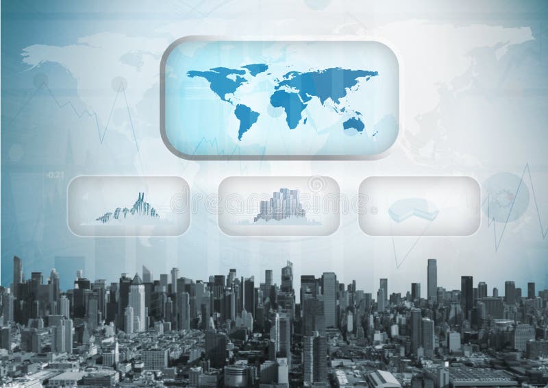 City with world map stock illustration. Illustration of world - 89402504