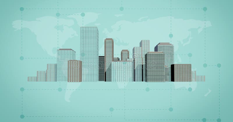 City with world map stock illustration. Illustration of graphic - 89401900