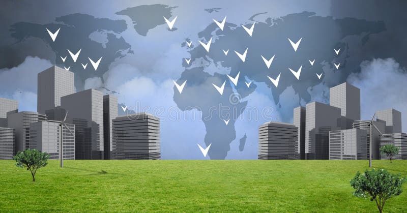 City with world map stock illustration. Illustration of building - 89403856