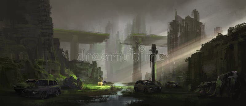 City Years after Humans Disappeared, 3D Illustration Stock Illustration ...