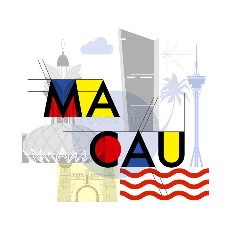 Typography Word "Macau" Branding Technology Concept Vector Stock ...
