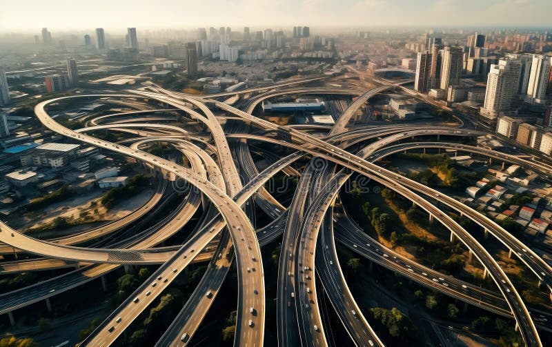 Cityscape from Above Aerial Perspective of Bound Roads. Generative AI ...
