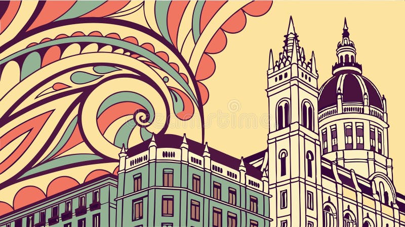 Cityscape with Arches, Decorative Architecture Frame Vector Design ...