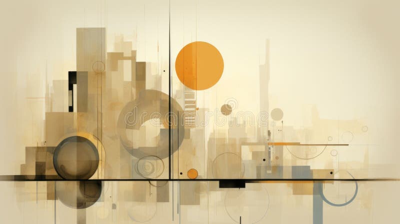 Abstract Cityscape Drawing with Beige Circles and Shapes Stock ...