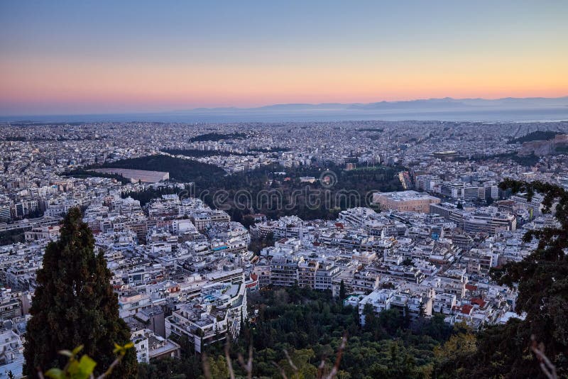 Cityscape of Athens stock image. Image of architecture - 218519845