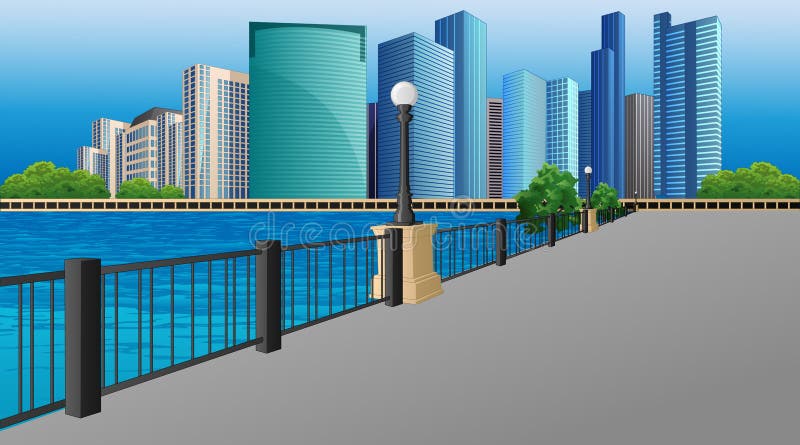 Cityscape Background Scene with Riverside Stock Vector - Illustration ...