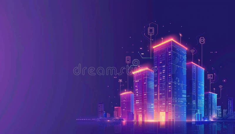 A Cityscape with Buildings Lit Up in Neon Colors by AI Generated Image ...