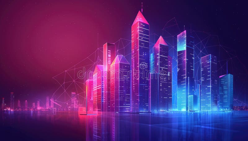 A Cityscape with Buildings Lit Up in Neon Colors by AI Generated Image ...