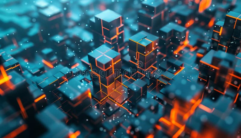 A Cityscape with Buildings Made of Cubes and a Neon Glow by AI ...