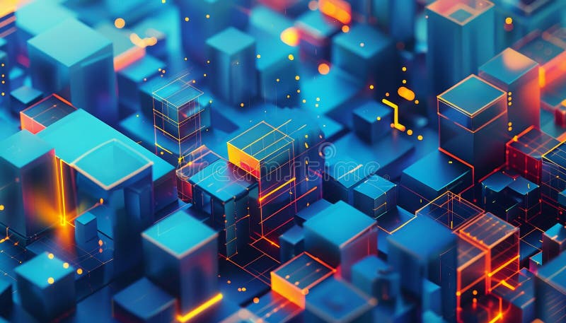 A Cityscape with Buildings Made of Cubes and a Neon Glow by AI ...