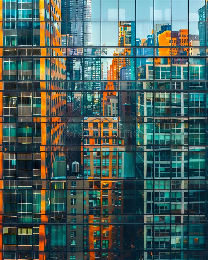 A Cityscape with Buildings Reflected in Glass Stock Image - Image of ...