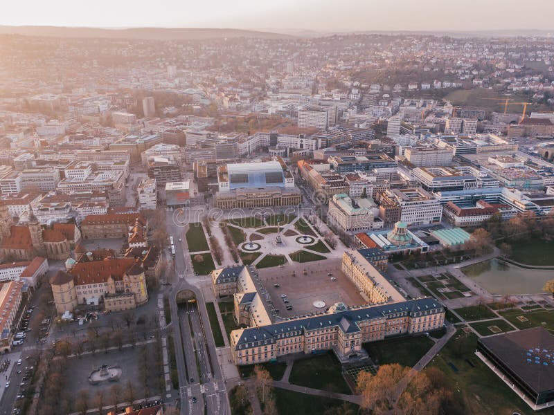 Cityscape of Central Stuttgart, Germany during Sunset. Aerial View ...