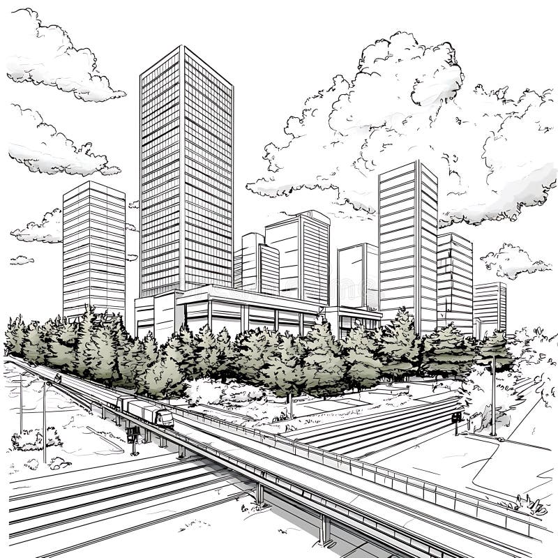 Cityscape Coloring Page for Teens Stock Illustration - Illustration of ...