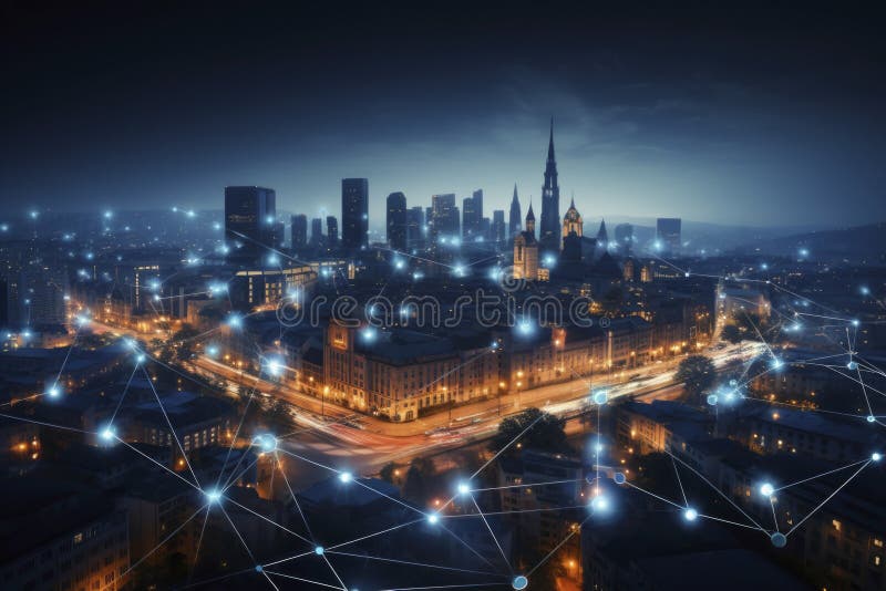 Cityscape with Connecting Dot Technology of Smart City Conceptual Stock ...