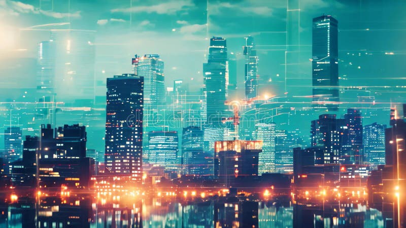 Cityscape with a Crane in the Center, Overlay of a Future Cityscape ...