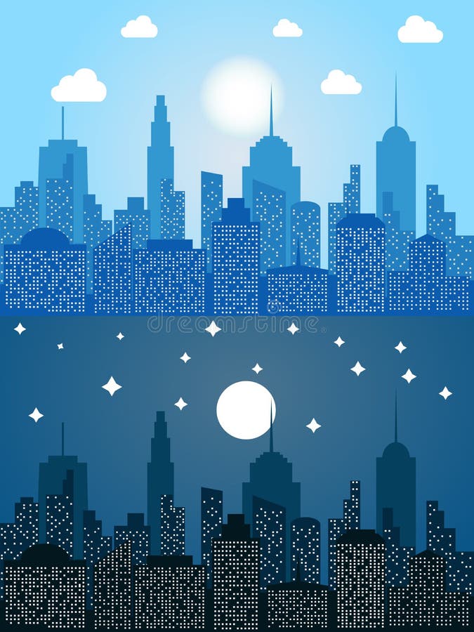 Night Cityscape in Flat Style Stock Vector - Illustration of black ...